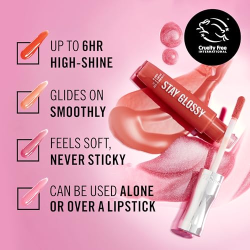 Rimmel Stay Glossy Lip Gloss - Non-Sticky and Lightweight Formula for Lip Color and Shine - 820 Seduce Me, .18oz