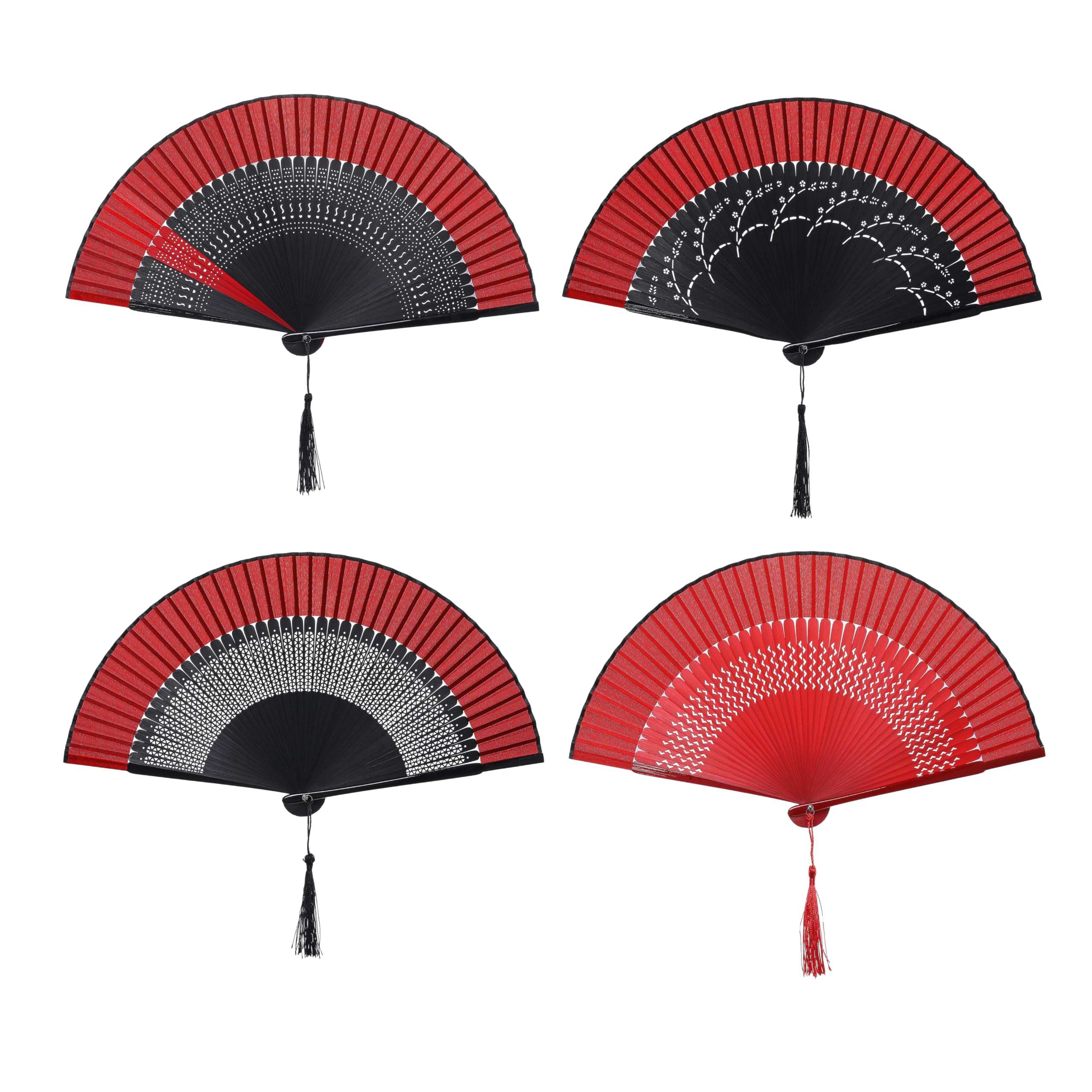 BABEYOND Chinese Bamboo Hand Fan - 4 Pack Hand Held Fan Japanese Fan Portable Folding Fan for Wedding Dancing Party