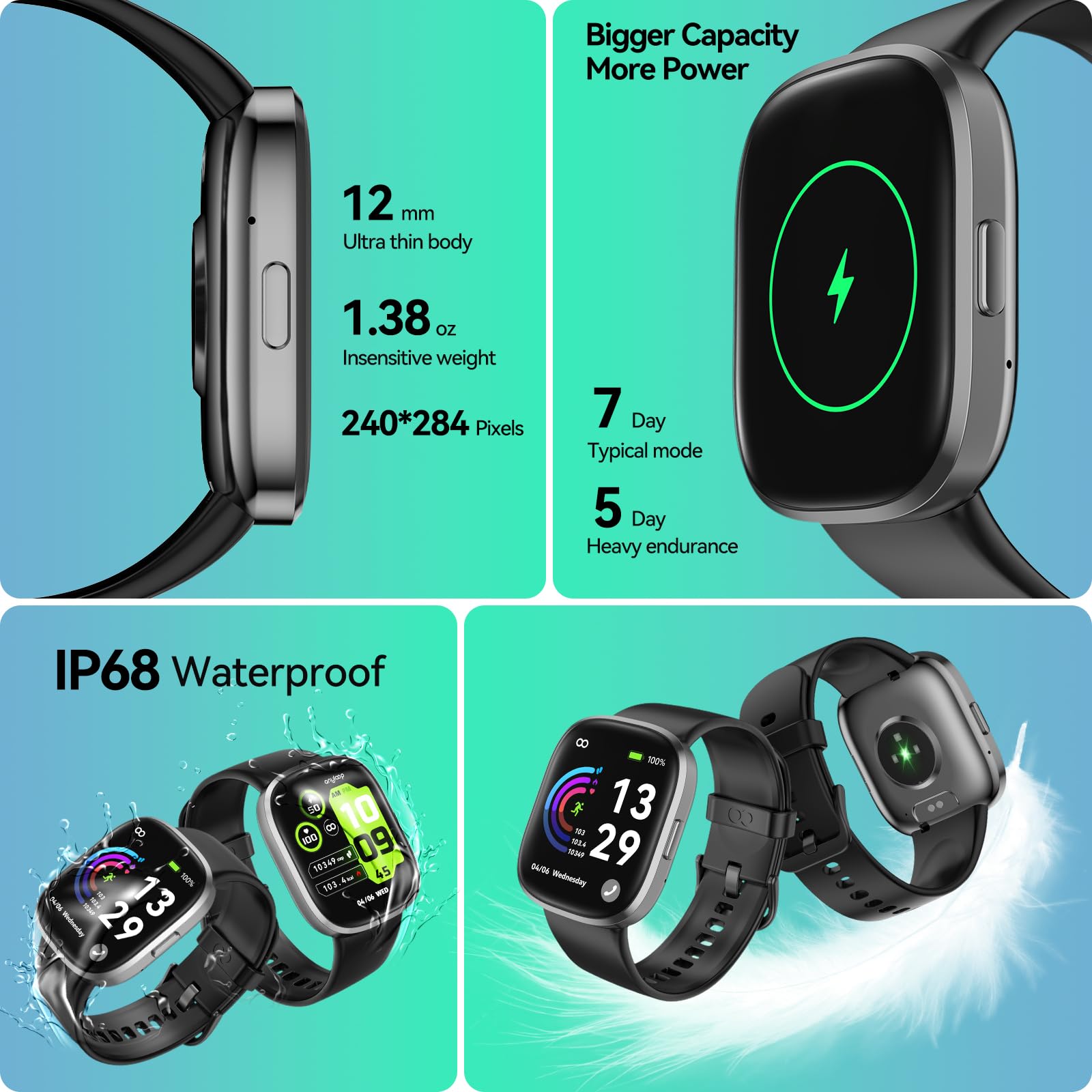 anyloop Smart Watch(Answer/Make Call), 1.83'' HD Smart watches for Men Women, IP68 Waterproof Fitness Tracker with Heart Rate Blood Oxygen Sleep Monitor Step Calorie Counter Pedometer for Android iOS