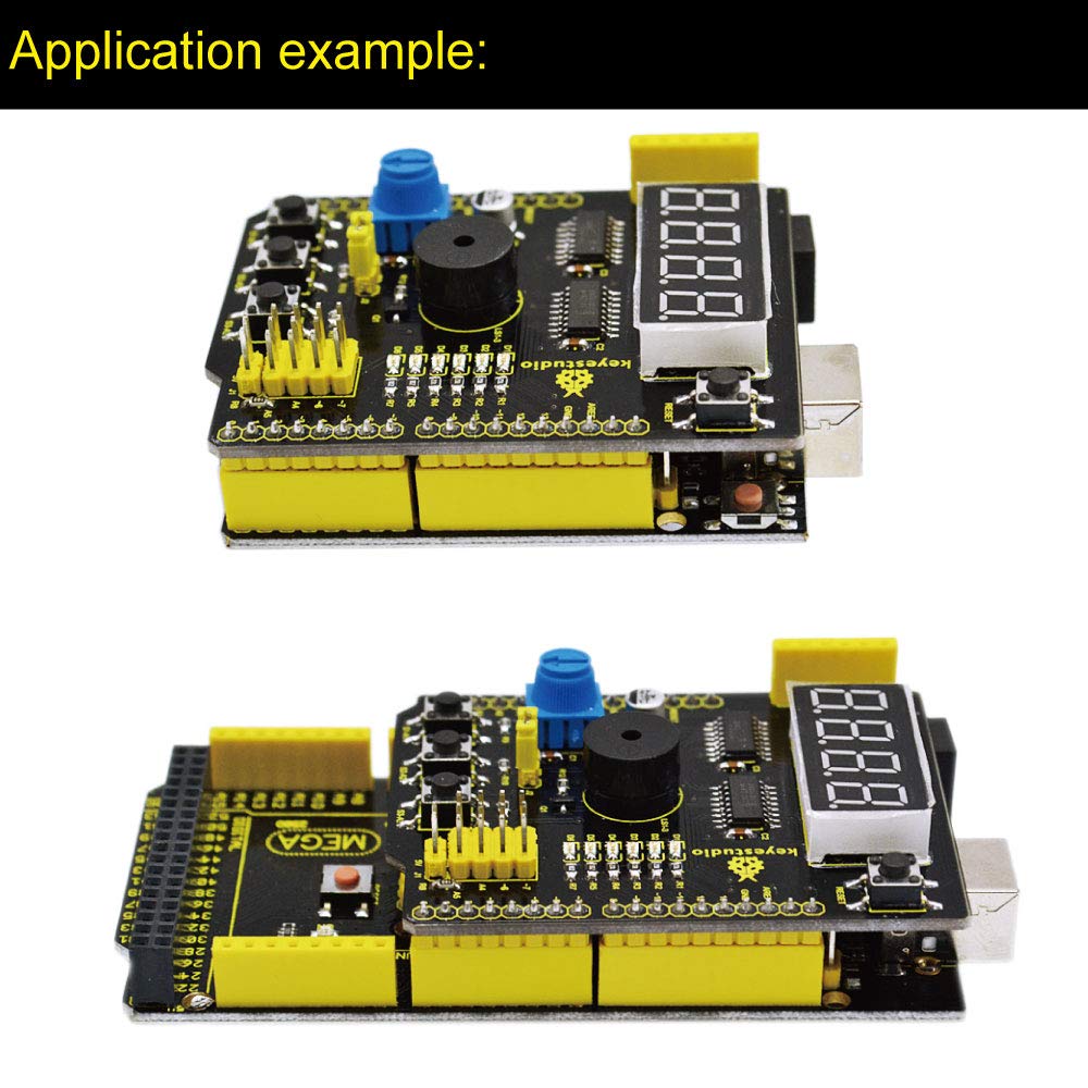 KEYESTUDIO Multi-Purpose Shield V2 with 4-Digit LED Display Module, Buttons and Buzzer for Arduinos Microcontroller for Mega, Electronic Programming Project