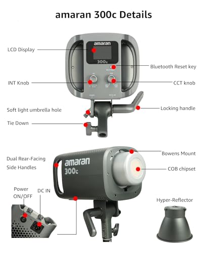 Aputure Amaran 300c Photography Lighting, 300W Full Color RGBWW, Bowens Mount Continuous LED Video Lighting, 26,580 lux @ 1m APP Control, CCT 2,500K-7,500K, Gray
