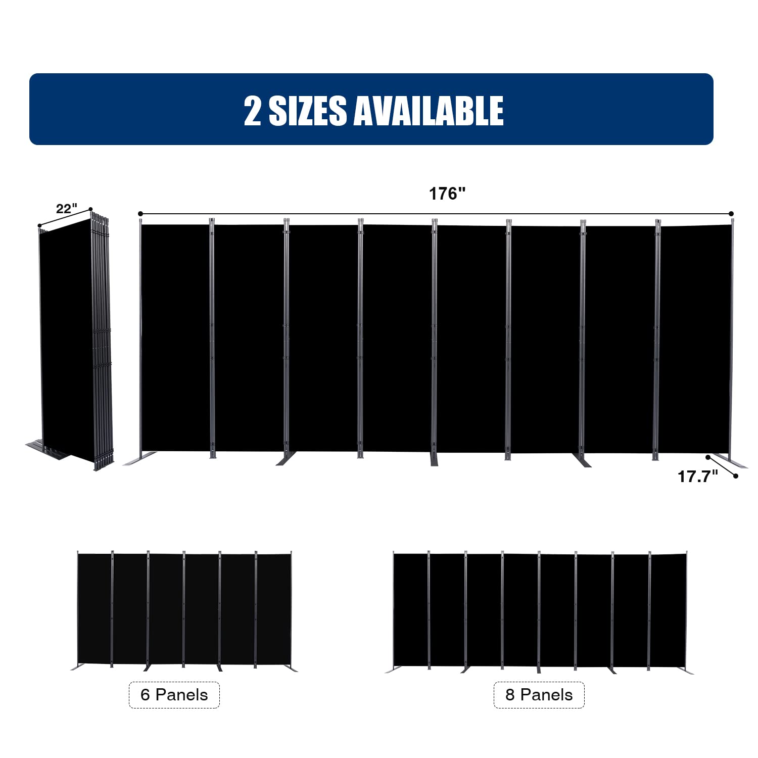 Room Divider and Folding Privacy Screens, 8 Panel Wide Room Divider Wall Screen for Room Separtition, Partition Room Dividers Fabric Panel Wall Dividers Freestanding for Office, Bedroom, Studio Dorm