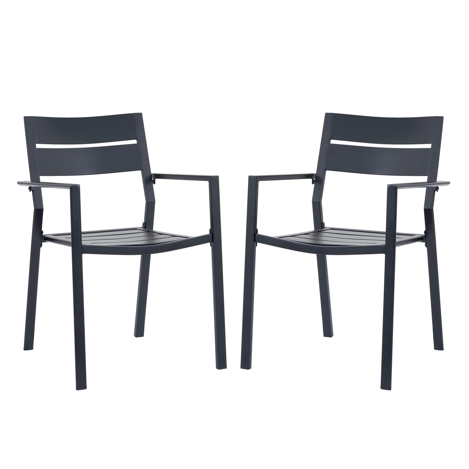 VICLLAX Patio Dining Chairs Set of 2, Stackable Metal Chairs Set with Armrests for Poolside, Backyard, Garden, Deck, Porch, Grey