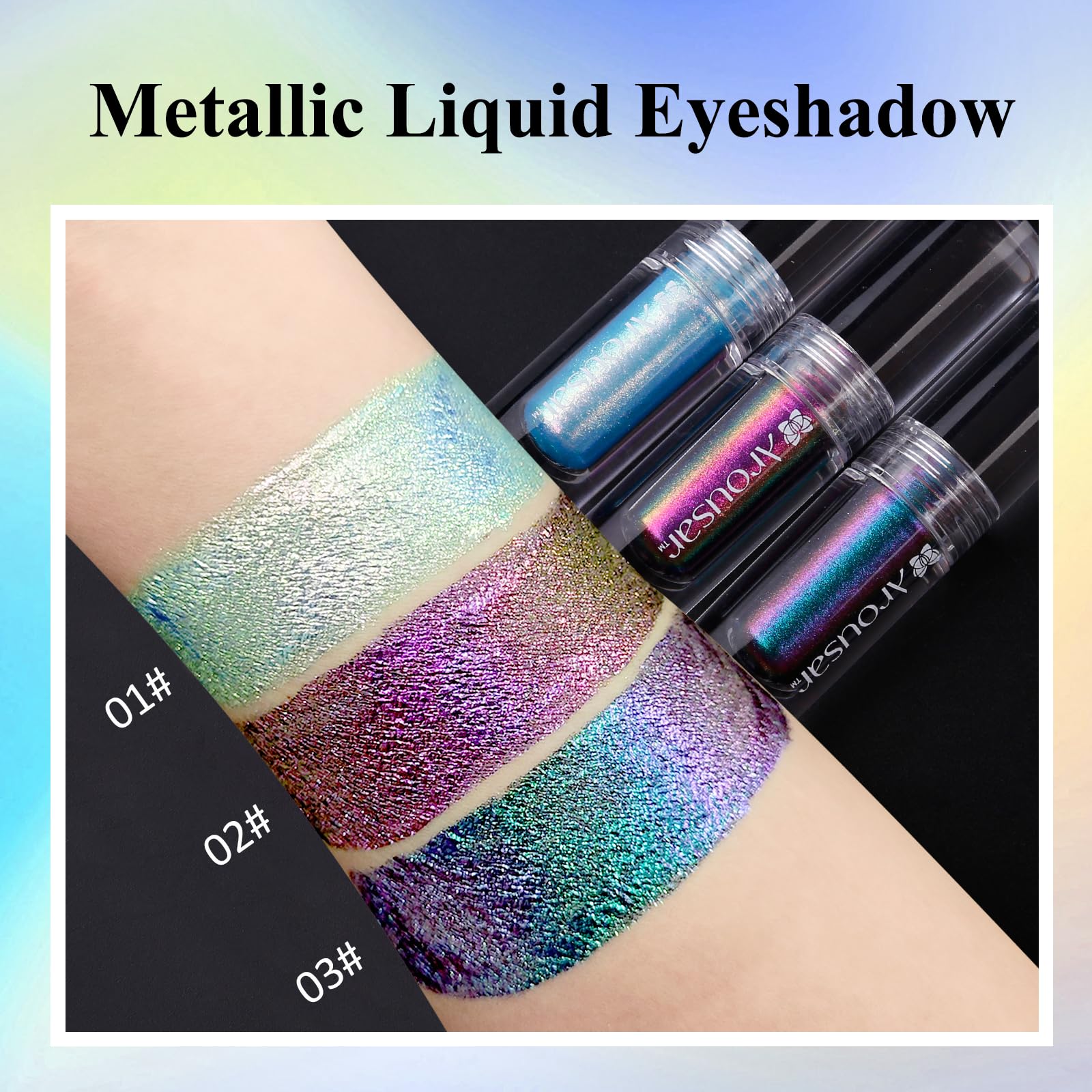 Arousar Metallic Liquid Eyeshadow, Chameleon Metallic Eyeshadow Multi-Color Shifting, Highly Pigmented and Shimmer Eye Makeup, Long Lasting Cosmetics, 01 MERMAID'S TEARS