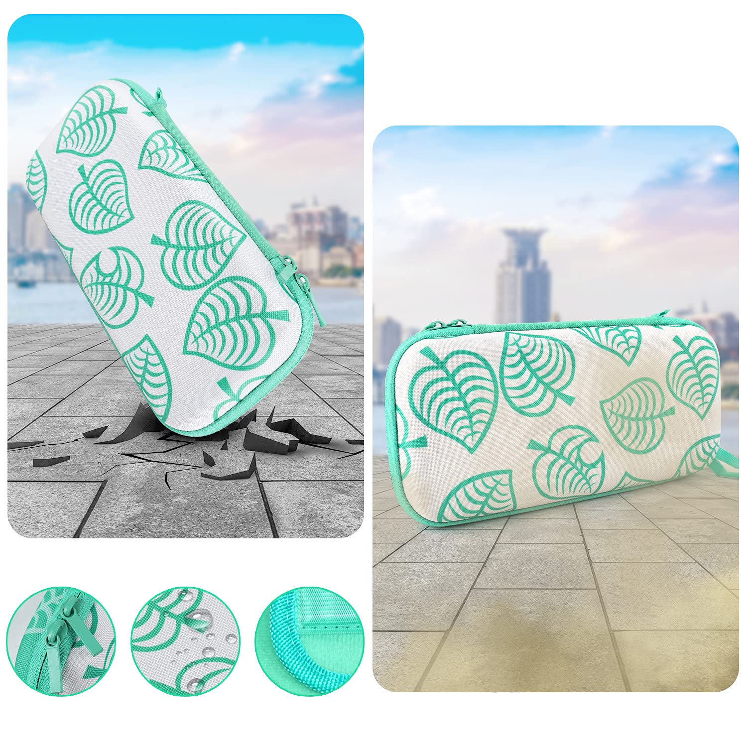 Grehge Carrying Case for Nintendo Switch,Leaf Crossing Hard Shell Protective Storage Case for Switch Console and Accessories,Cute Slim Portable Travel Carry Case Bag with 10 Game Card Slots for Girls