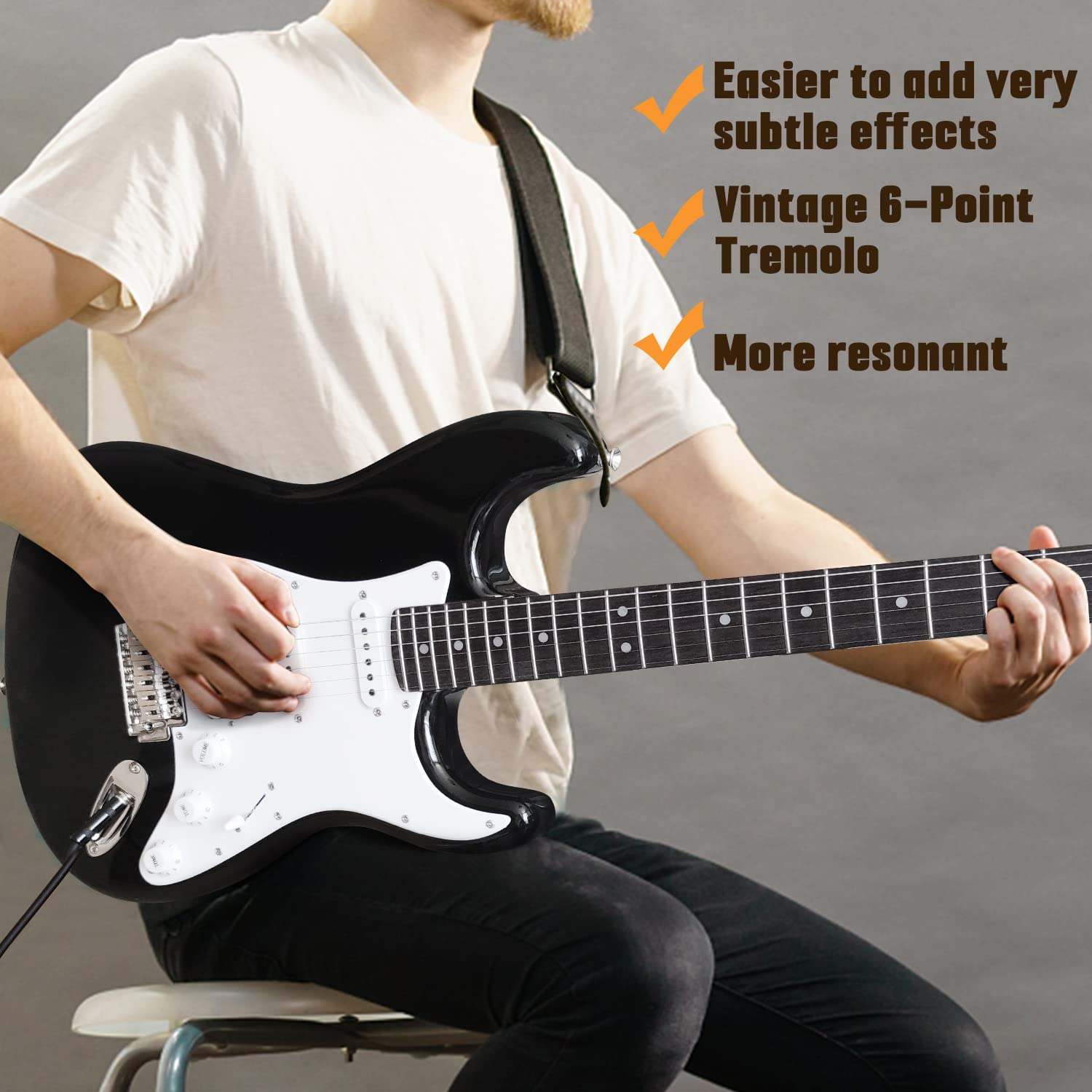 Auriga 39 Inch Electric Guitar (Black-White), 6 string Beginner Guitar Kit with Gig Bag, Tremolo Bar, Strap, Cable, Picks, Hex Wrench