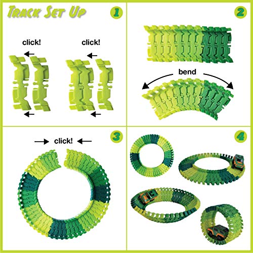 DINOSAUR Flexible Track Set FR2001: 173 total pieces - includes 1 Off-Road Electric Toy Vehicle & 2 Dinosaurs (Species May Vary)- Fun Learning Dino Gift for 3 Year Olds & Up