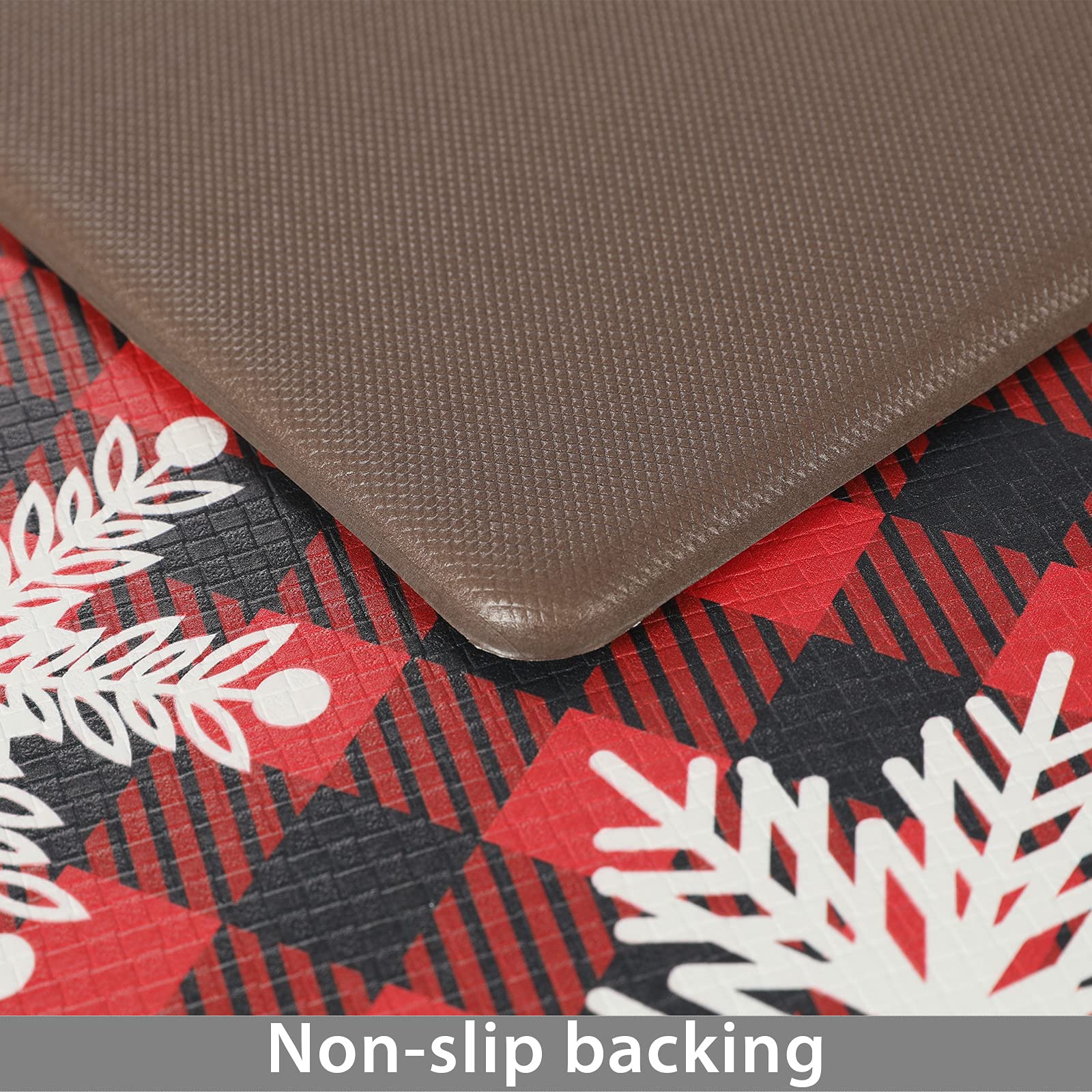 Anti Fatigue Kitchen Rugs Christmas Snowflake Buffalo Plaid Kitchen Mats Set of 2 Cushioned Comfort Standing Mats Non Slip Waterproof Kitchen Carpet for Sink 17.3"x29"+17.3"x47"
