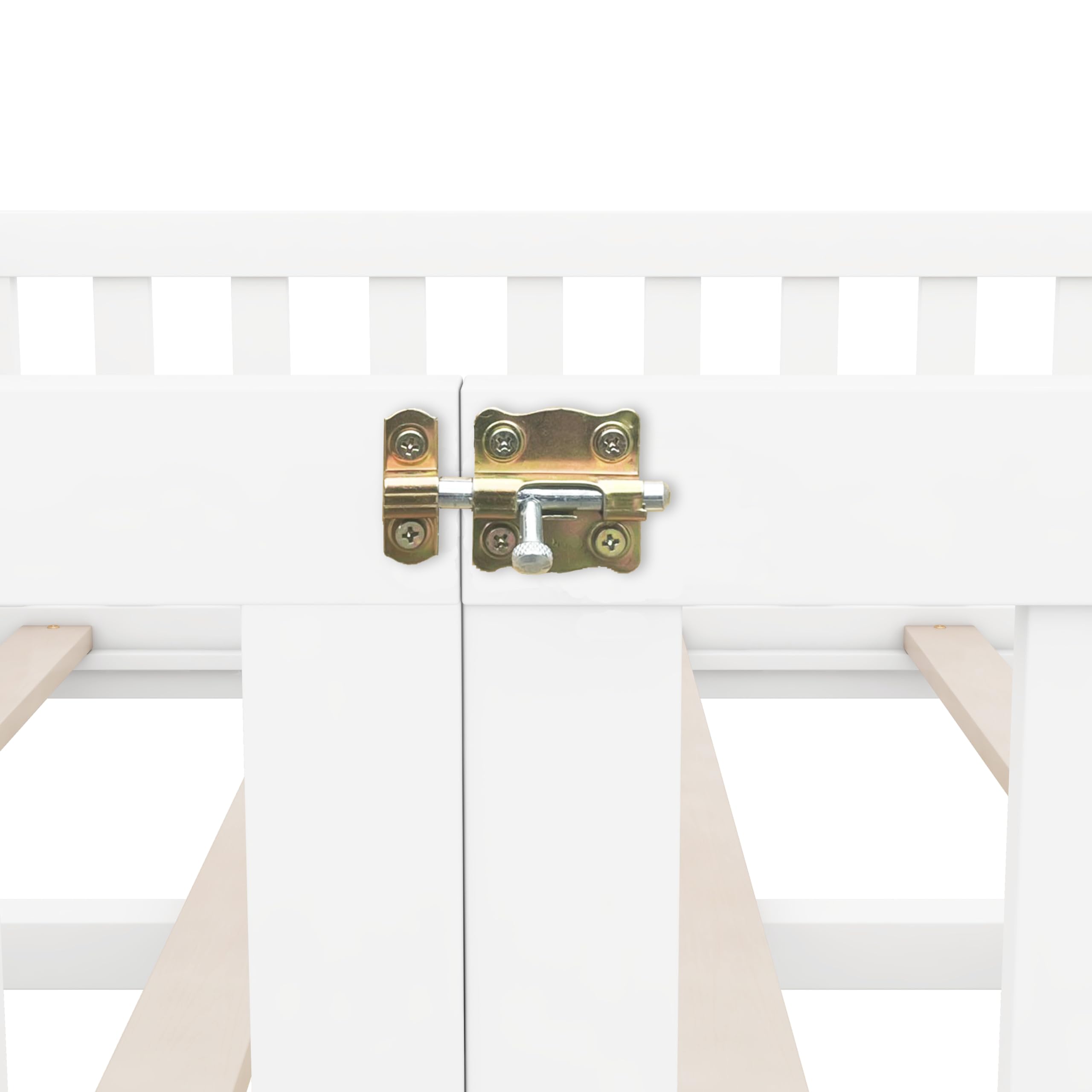 HomSof Full Size Bed Floor Bed with Safety Guardrails and Door for Kids,77.6''L x 55.9''W x 17.5''H, White