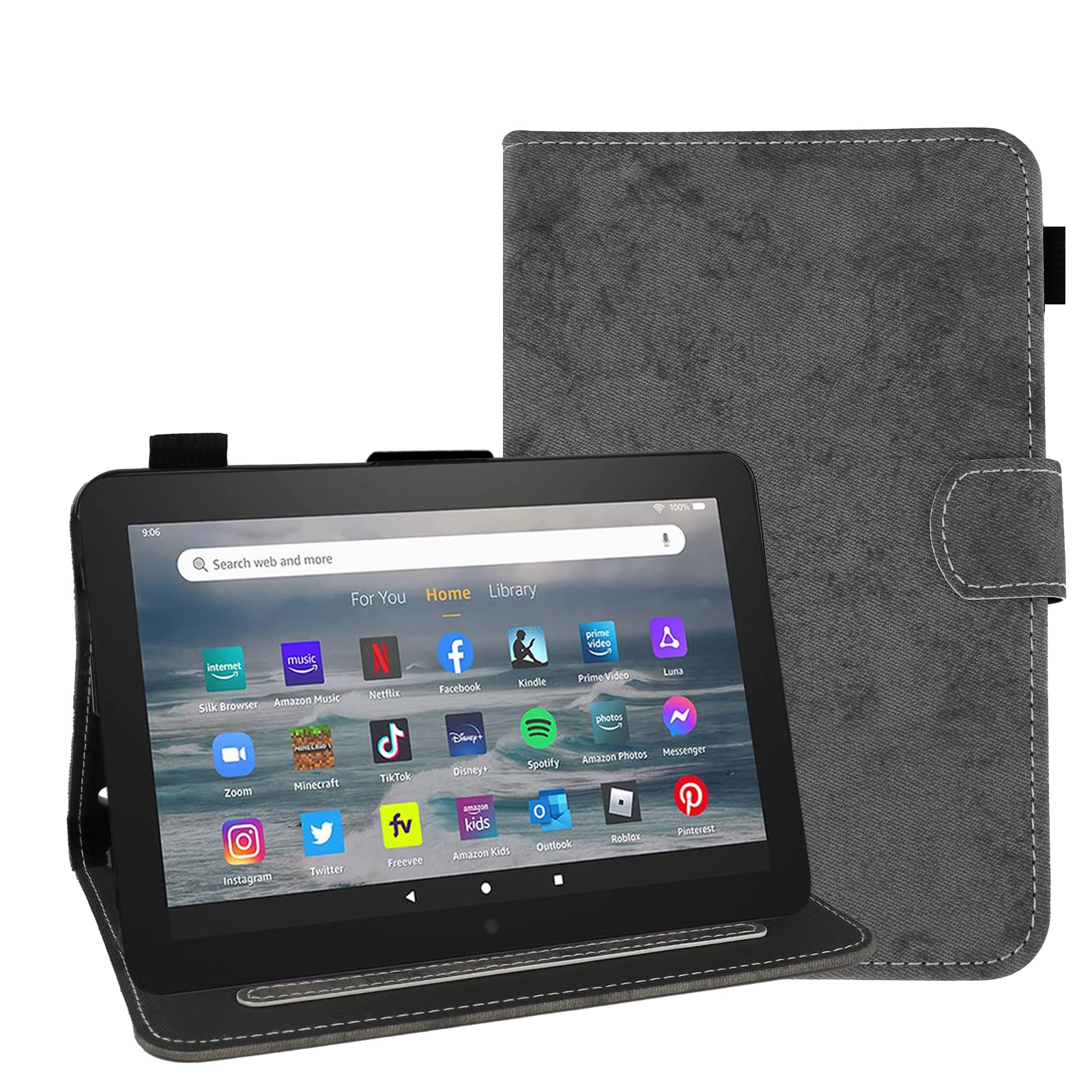 All New Kindle Fire 7 Tablet Case(12th Generation,2022 Model Release),Auto Sleep/Wake Multi-Angle Stand Folio Cover for Amazon Fire 7 Tablet with Pocket/Card Slots,Grey
