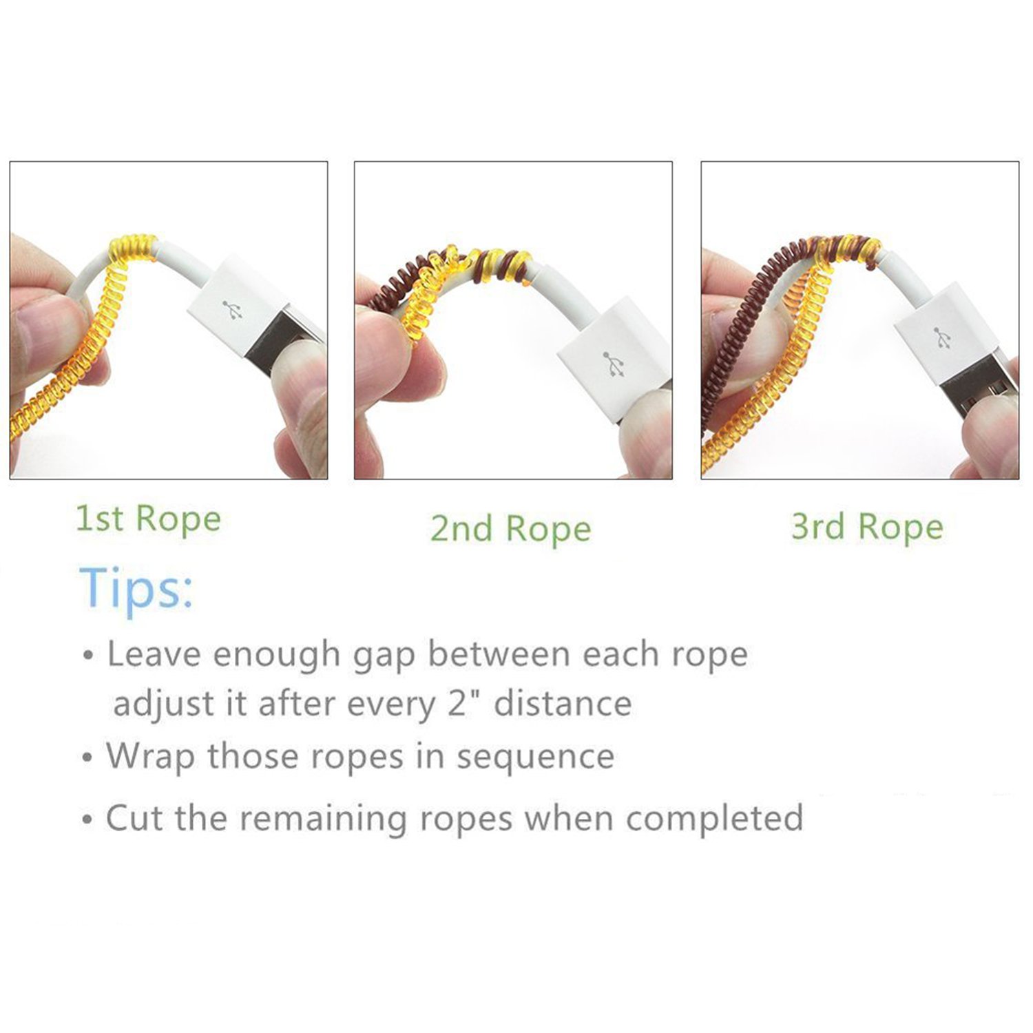 Rancco Cable Protector/Wire Repair/Pets Chew Cable Protector/Headphone Saver, 8 Pc Spiral Cable Strain Relief Cable Wrap Tube Charger Cord Sleeve, USB Date Cable Saver[3.9ft/pc]