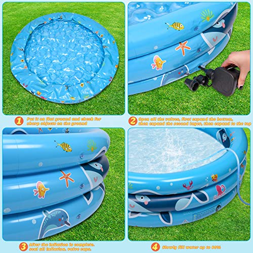 balnore Kiddie Pool for Toddlers - Whale Inflatable Kiddie Pools | Kids Pools for Backyard | 3 Ring Kiddie Pool/47x17 Indoor Outdoor Pool Party