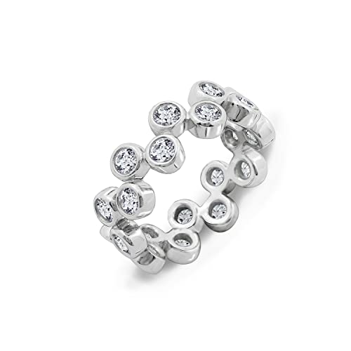 Amazon Essentials Platinum Plated Sterling Silver Infinite Elements Cubic Zirconia Round Bezel Ring, Size 6, (previously Amazon Collection)