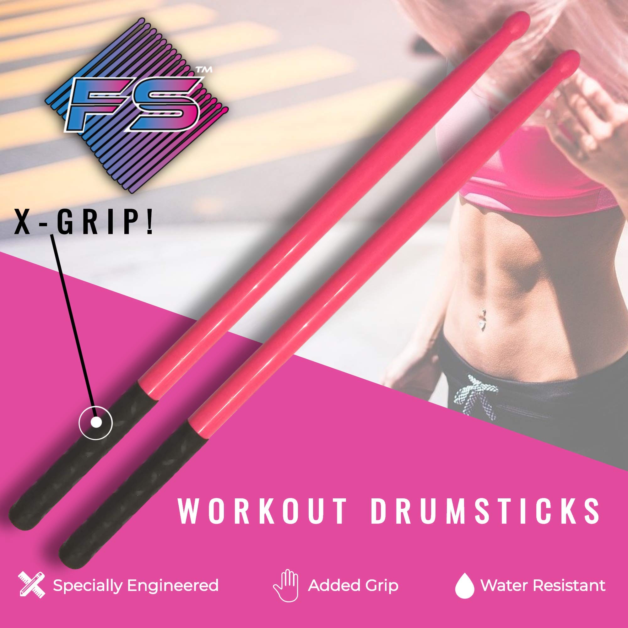 FITSTIX with POWER GRIPS Drumsticks for Fitness & Aerobicâ Workout Classes, Drum Sticks, Strong and Light Weight design make a fun addition to any exercise routine or class. (UV PINK with POWER GRIPS)