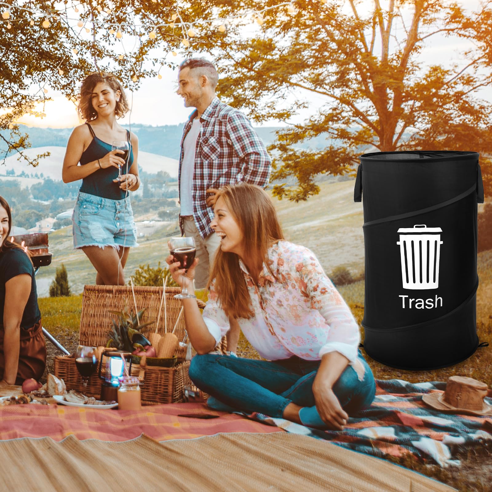 Umigy 2 Pcs 33 Gallon Pop up Trash and Recycling Container Collapsible Trash Can Camping Trash Can Travel Garbage Container Collapsible Trash Bin for Outdoor Indoor Yard Camping Party