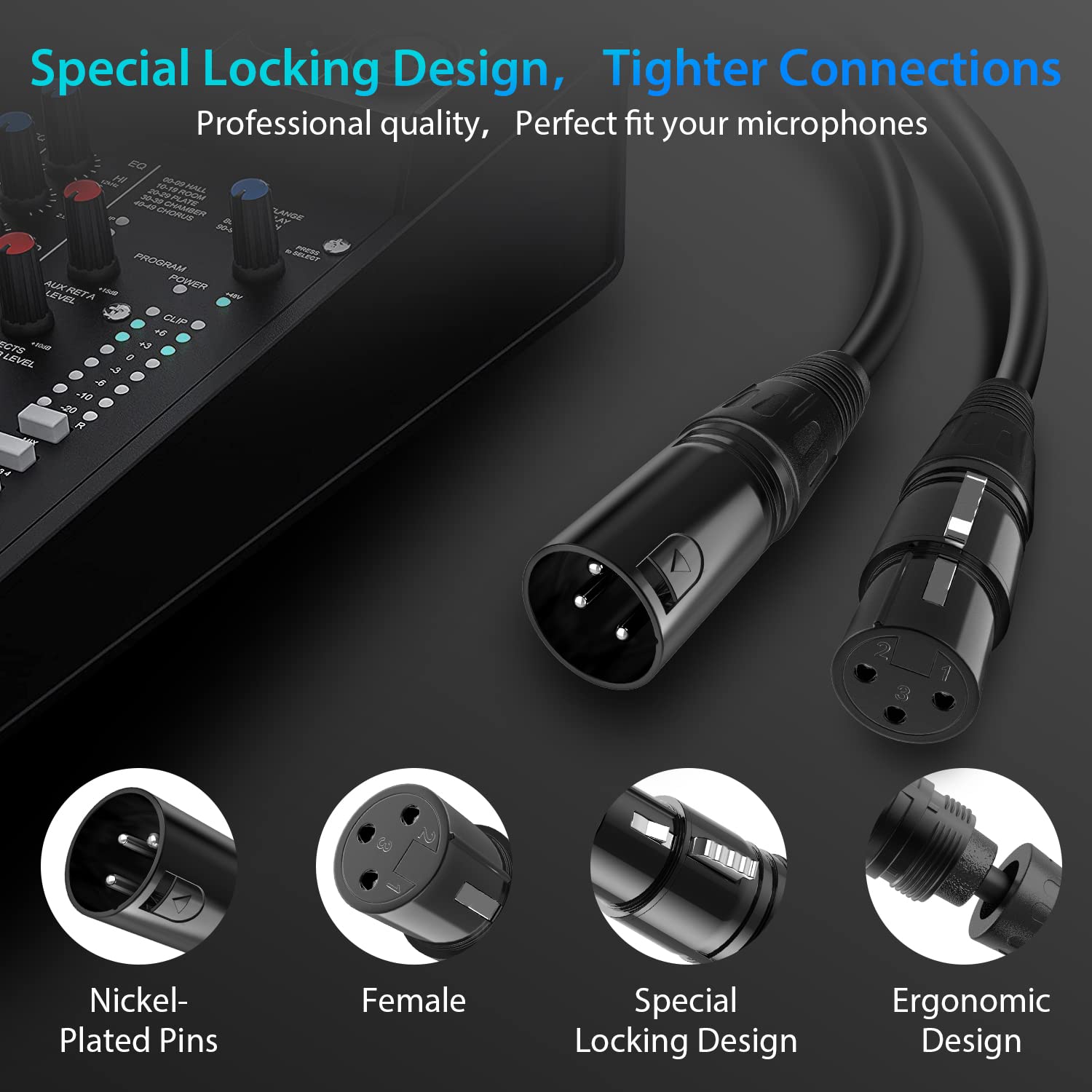 Sovvid 10FT XLR Cable Male to Female Microphone Cable Cord Wire Balanced 3 PIN Mic Cables Cord Compatible with Microphone Studio Harmonizer Mixing Boards Speaker Radio Station or More Black