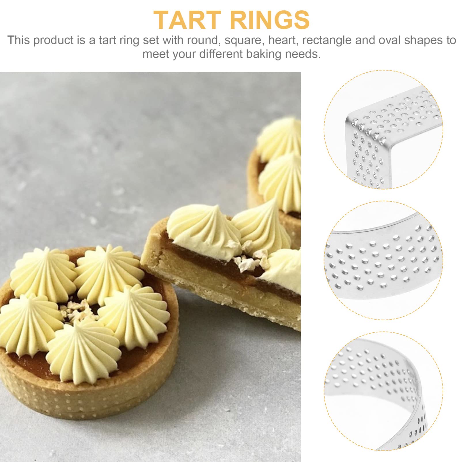 Baking Tart Rings Stainless Steel Perforated Tart Ring Muffin Rings, Mousse Baking Ring Cake Rings Dessert Rings Pastry Ring for French Tarte（5 Different Shape）
