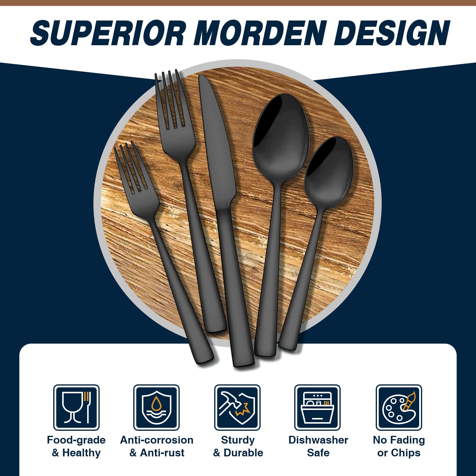 Black Silverware Set, Umite Chef 60-Piece Stainless Steel Flatware Set Cutlery Set for 12, Fork Spoon Knife Set Eating Utensils Tableware Set for Kitchens, Dishwasher Safe