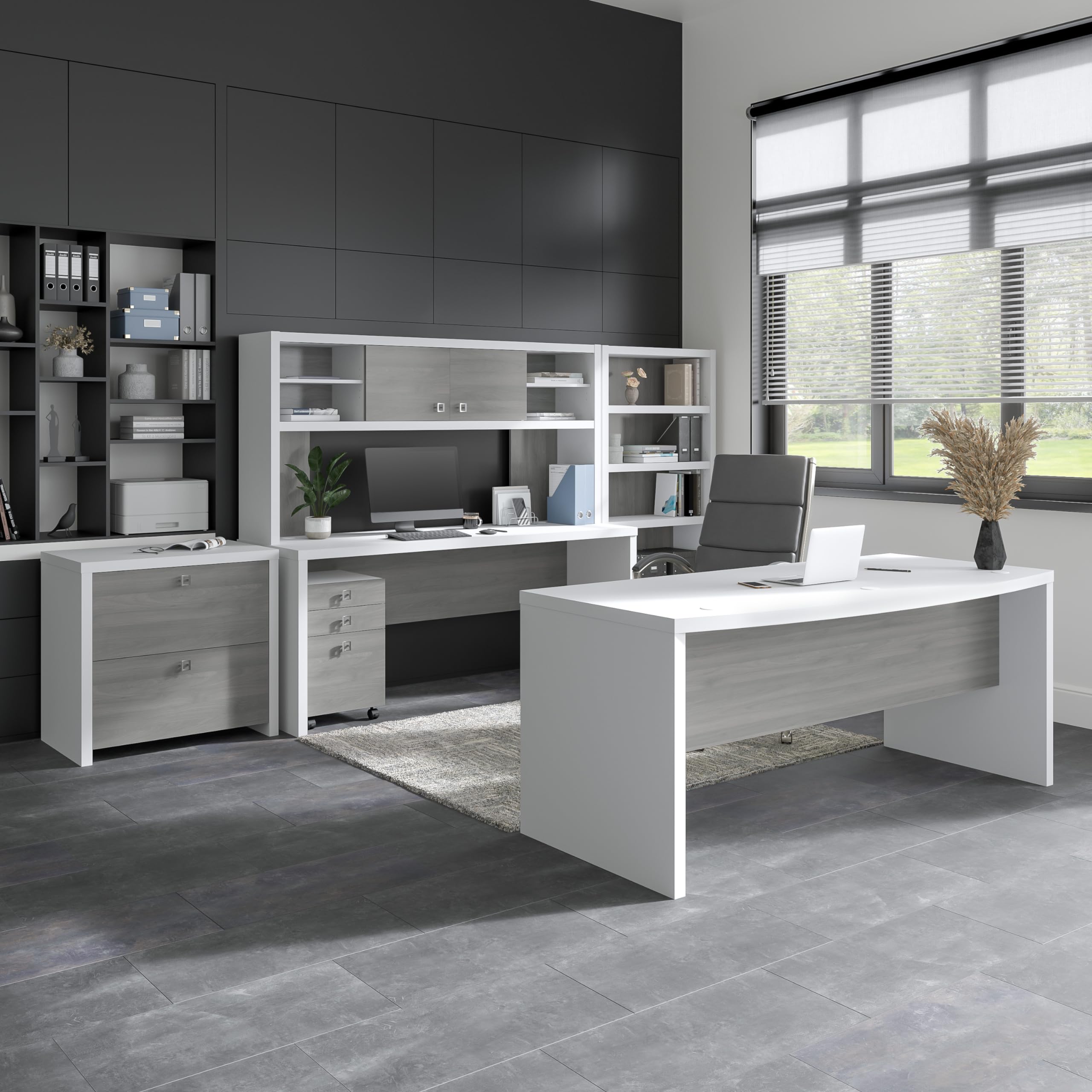 Bush Business Furniture Echo L Shaped Computer Desk with Hutch, 72W, Pure White and Shiplap Gray