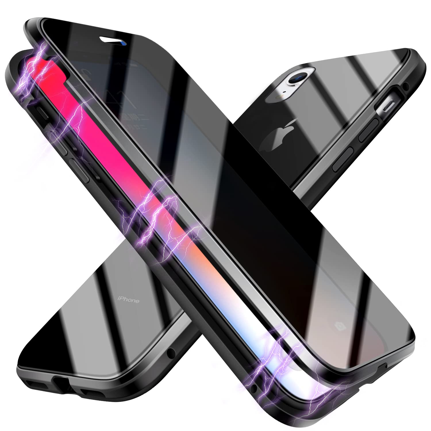 Anti-peep Magnetic Case for iPhone XR,Anti Peeping Magnetic Adsorption Double-Sided Privacy Screen Protector Clear Back Metal Bumper Antipeep Anti-Spy Phone Cases Cover for iPhone XR-Black