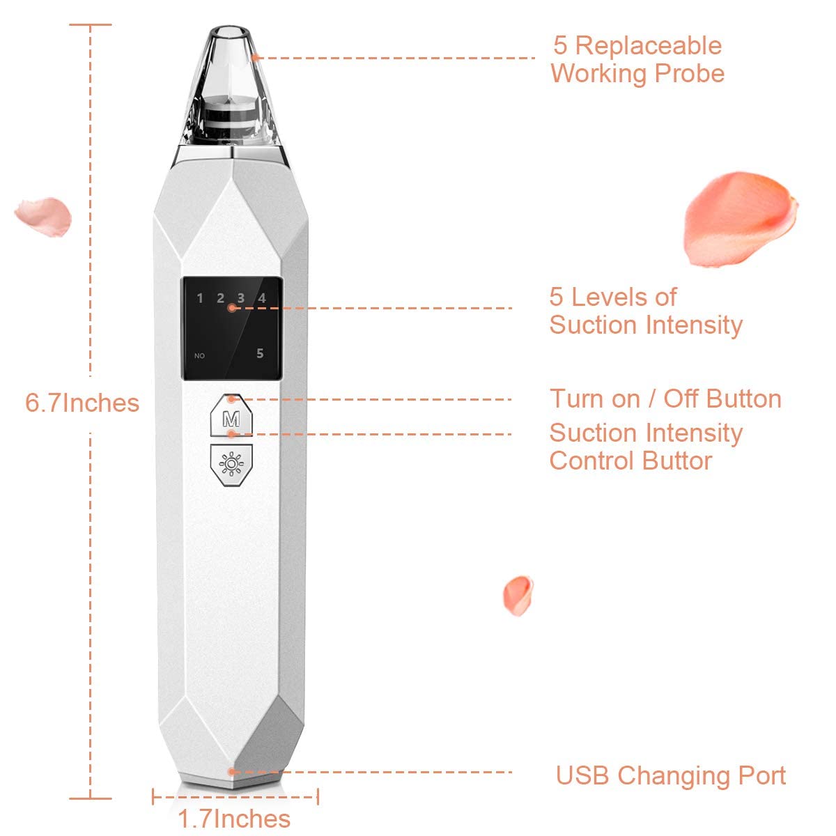 Blackhead Remover Facial Pore Vacuum Cleaner Comedone Extractor, USB Rechargeable LED Display Whitehead Extractions Kit Tool with 5 Replaceable Suction Heads & 5 Modes for Men & Women