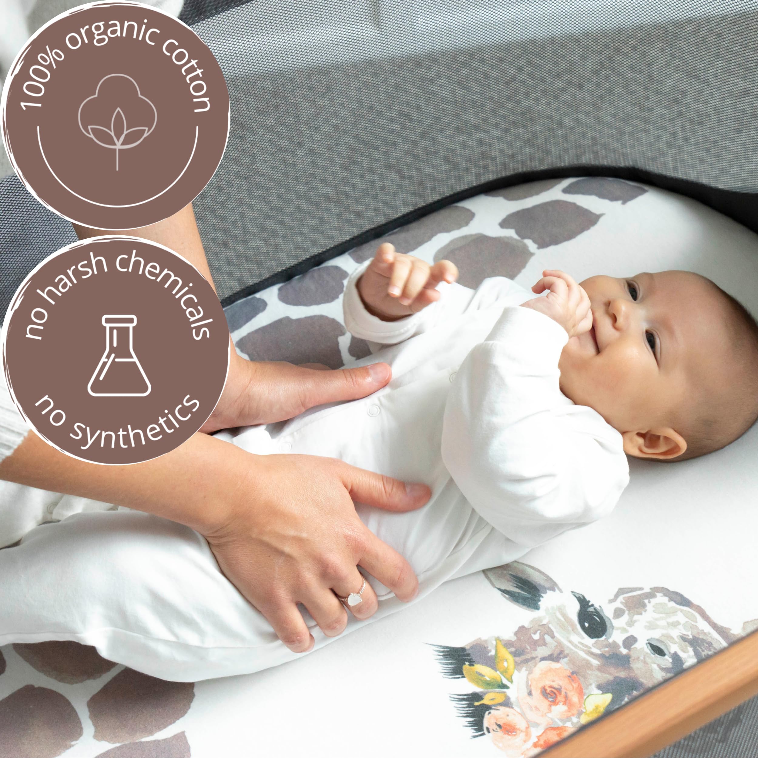 Bassinet Fitted Sheets 33 x 20β Compatible with Mika Micky, Maxi COSI, Ronbei, Amke, Baby Joy, Cloud Baby, Koola Baby Bedside Sleeper β 100% Organic Jersey Cotton β Safari Giraffe β 2 Pack