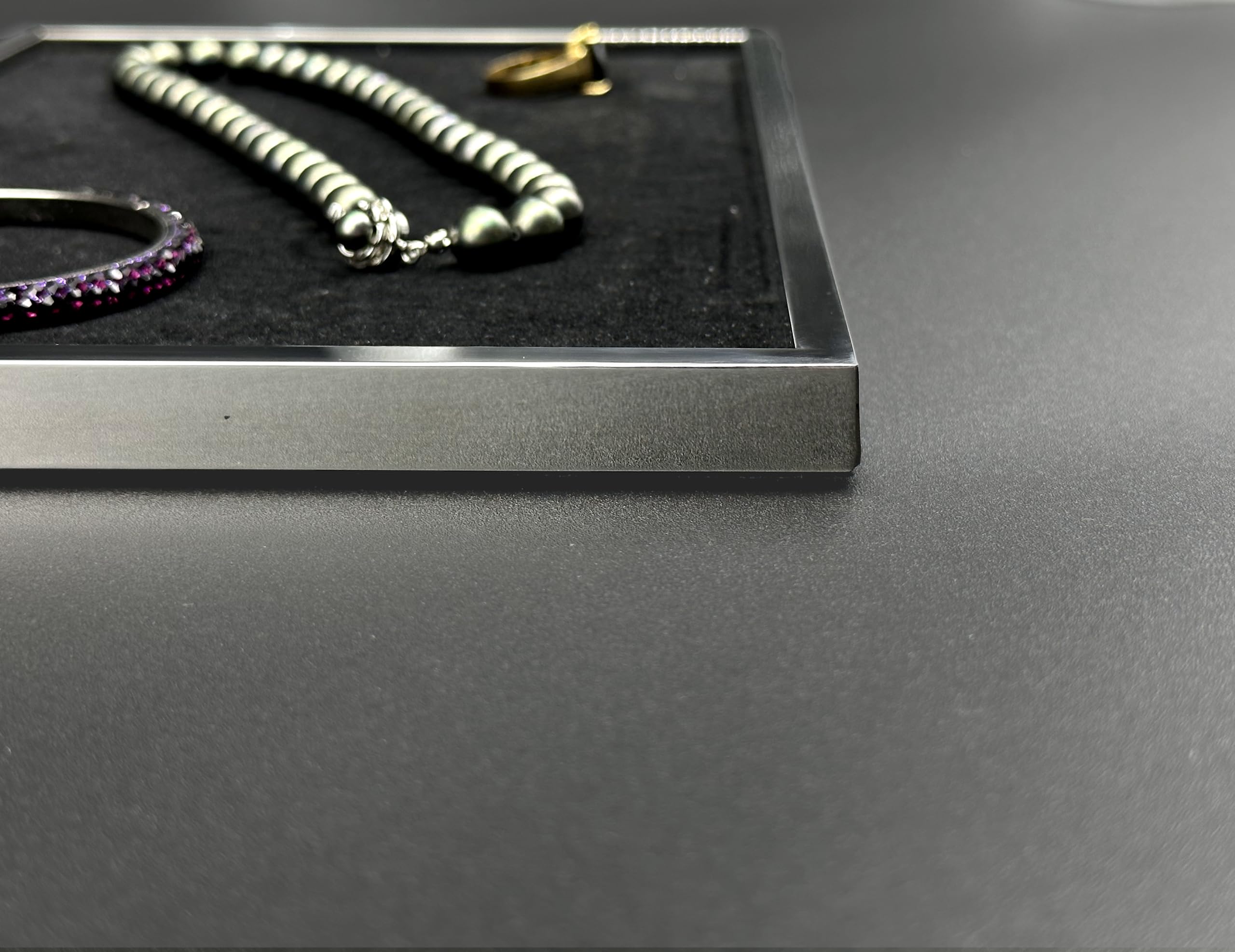 Bam & Boo - Black Velvet Jewelry Tray and Pad with Polished Metal Trim(11.75" x 8" x 0.6")
