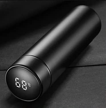 BestJenara Insulated Water Bottle with LED Display Coffee Vacuum Thermos Bottle Keep Drinks Hot or Cold for Travel School Office (Black, 17 fl oz)