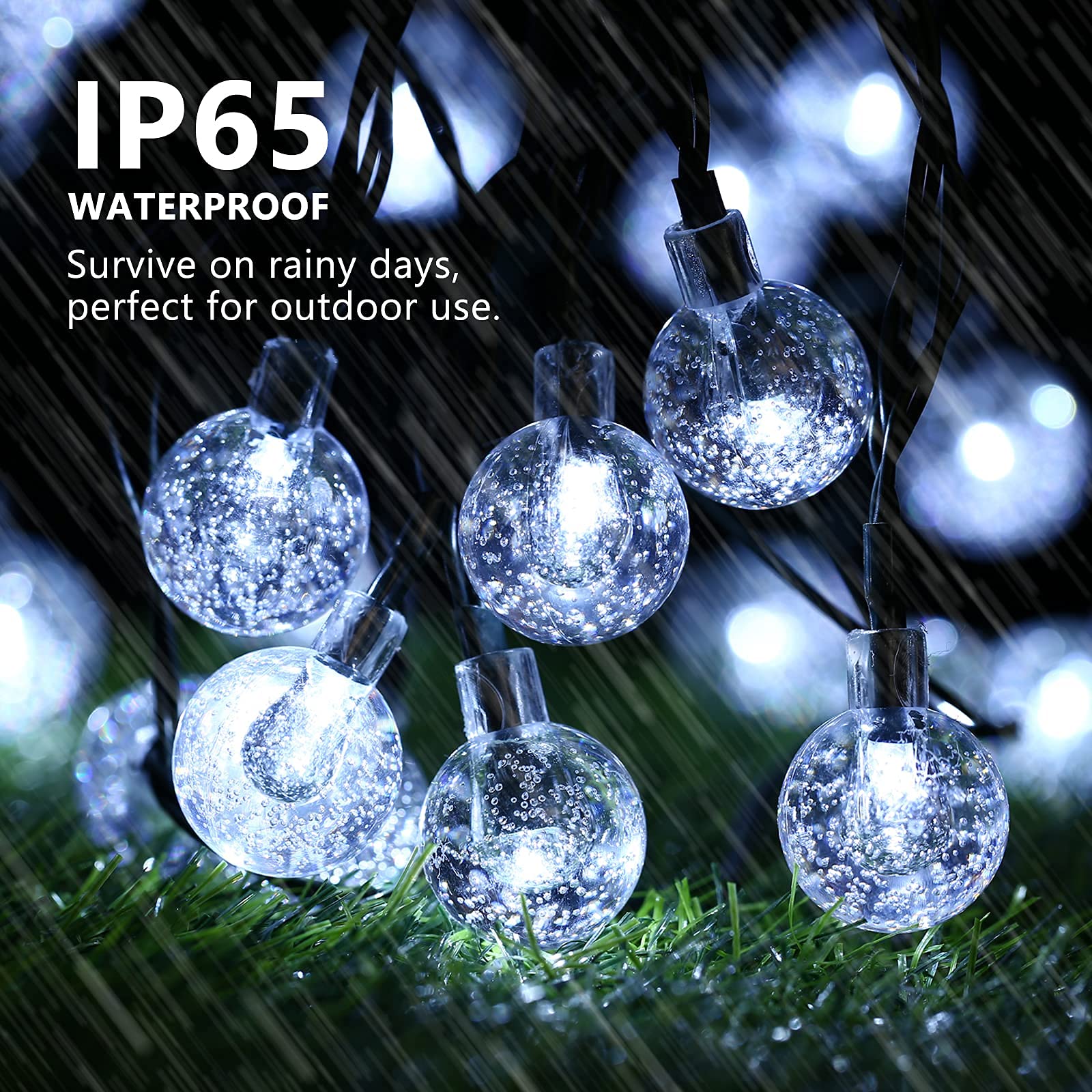 Flacchi Cool White 39 Ft 60 LED Solar String Lights Waterproof, 8 Modes Crystal Ball Lights Solar Fairy Patio Lights for Garden, Lawn, Porch, Yard, Gazebo, Bistro Xmas Decor