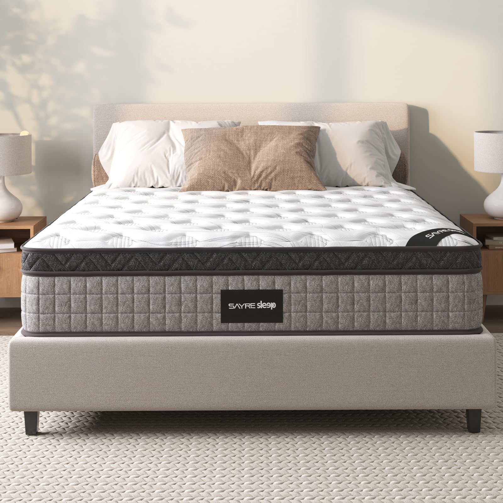 SAYRE SLEEP 12” Diamond Innerspring Hybrid and Cooling Gel Memory Foam Mattress, Pressure Relief, and Motion Isolation, CertiPUR-US and Oeko TEX Certified, Assembled in USA - Twin Mattress