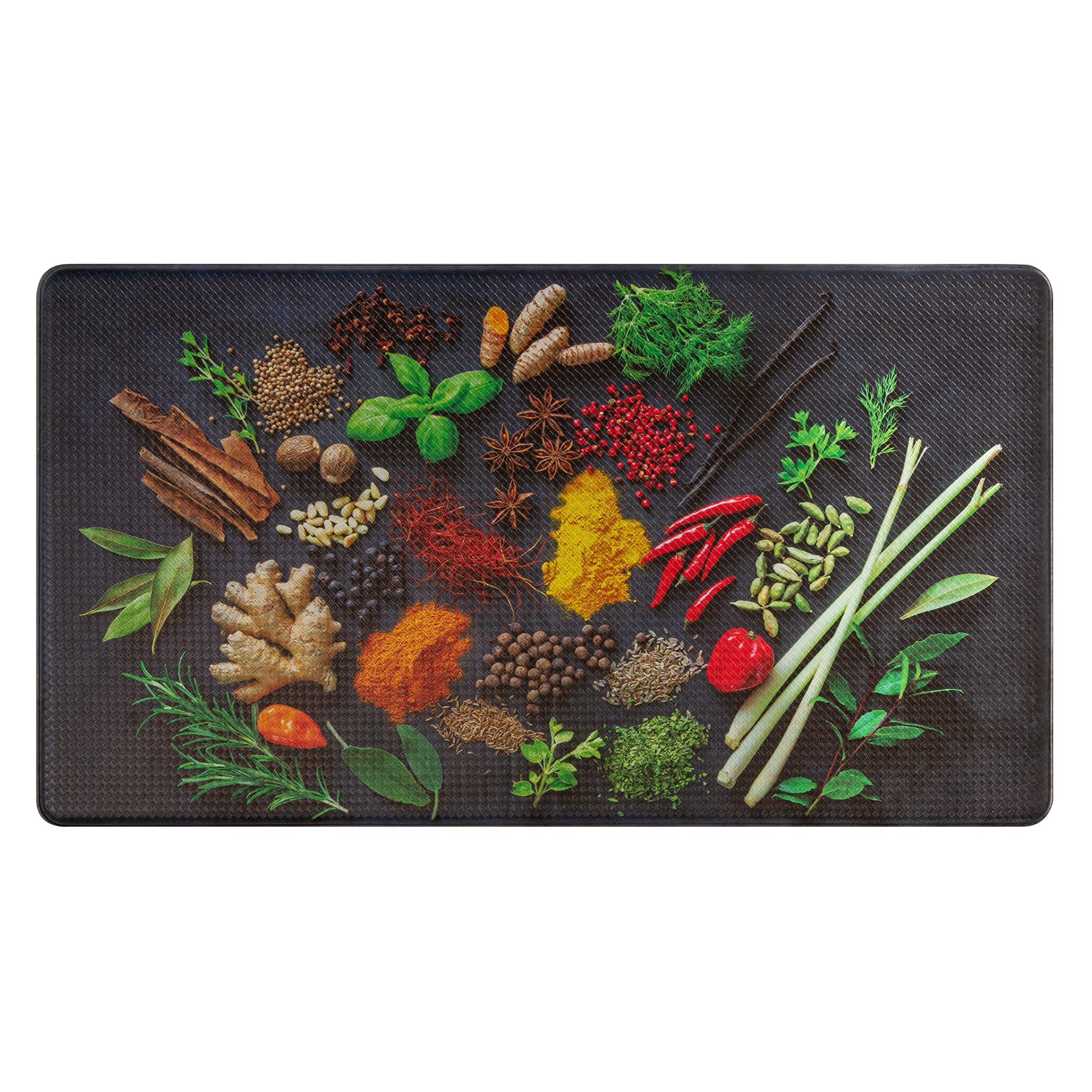 BAMBIKI Artistic Anti Fatigue Kitchen Mat for Floor - Colorful and Fun Mats - Comfort and Relaxing Memory Foam Rug - Stylish Mat - Waterproof - Easy Wipe Clean - Spice Art - 31.5”x17.5”x12mm