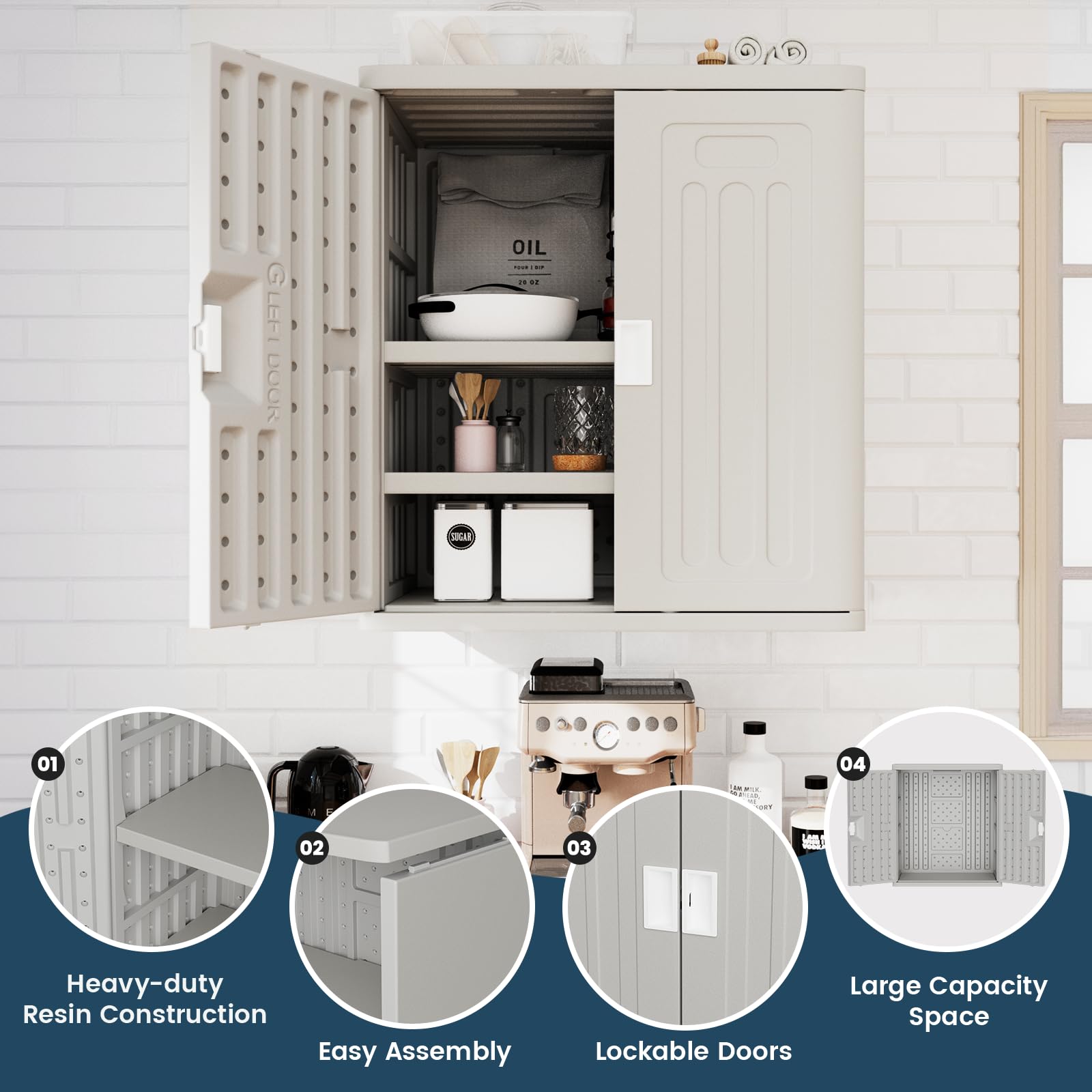 Amopatio Outdoor Storage Cabinet with 2 Shelves, Plastic Storage Cabinet Waterproof Storage Cabinet Patio Tools for Outdoor/Indoor Storage, 19.7" D x 29.5" W x35.4 H, Grey