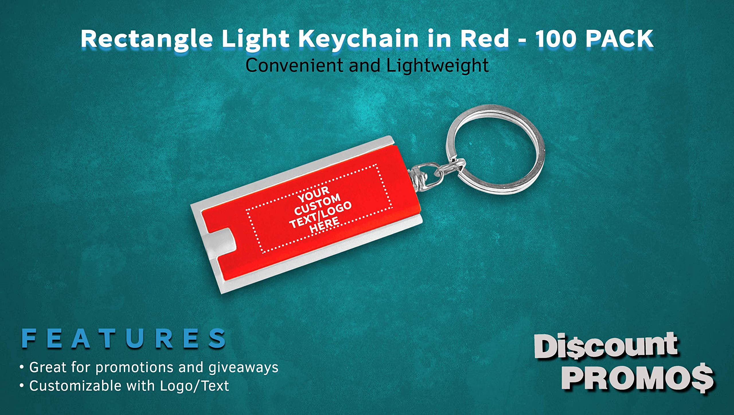 DISCOUNT PROMOS 100 Flashlight Keychains Pack - Customizable Text, Logo - Rectangle, Plastic - Red