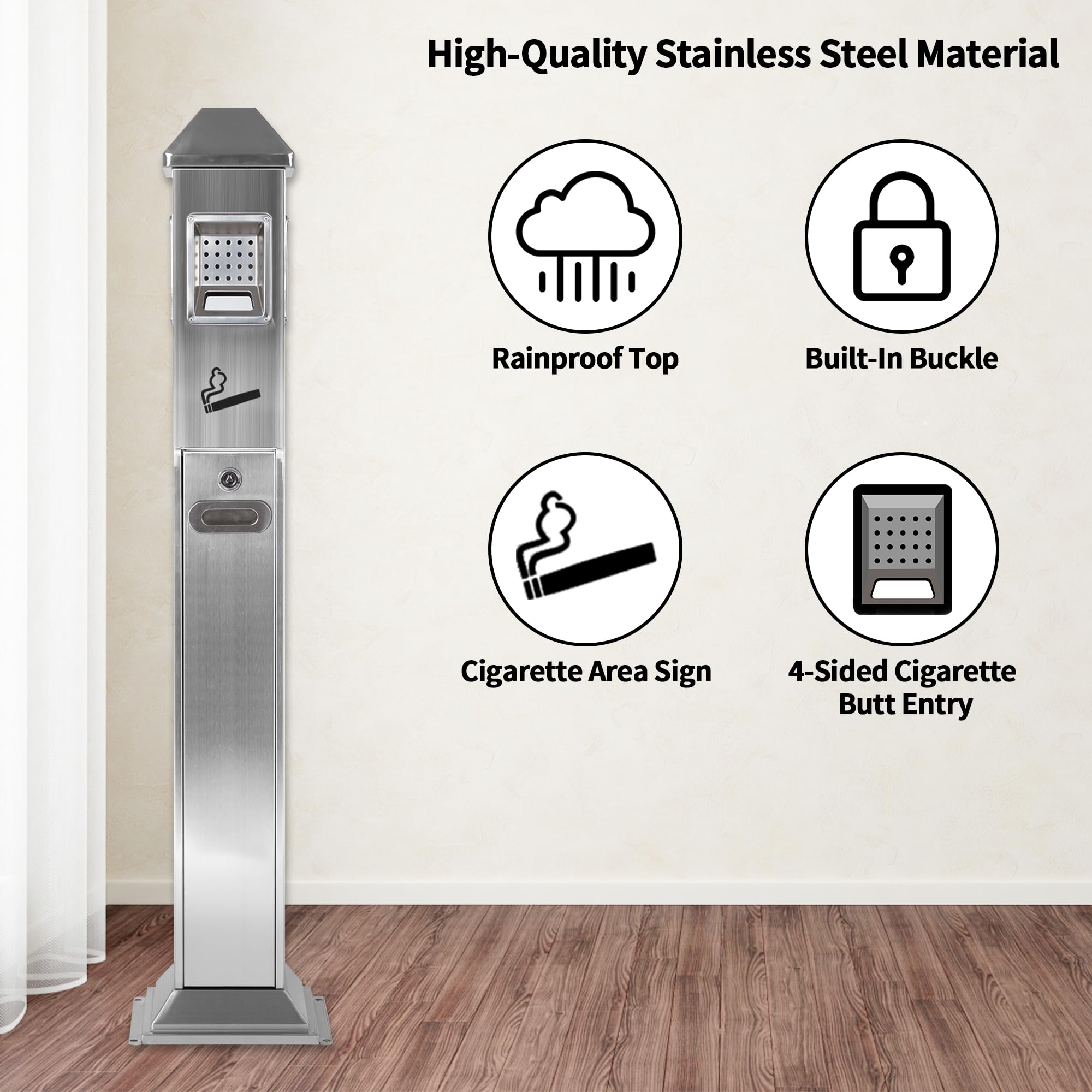 lukar Commercial Trash Receptacles Metal Trash Container Heavy Duty Trash Disposal Outdoor Vertical Trash Can for Patios Gardens Hotels Pubs Offices(Silver)