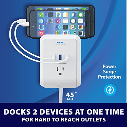 Bell + Howell Power Pro Outlet Extender, Wall Outlet Plug Extender, 4 Foot Extension Cord Surge Protector, 6 Total Ports 3 Plugs & 3 USB Charging Ports, 3 Prong Outlet Splitter, Multi Outlet Wall Plug