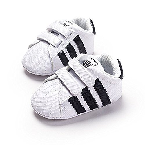 LIVEBOX Newborn Baby Boys' Premium Soft Sole Infant Prewalker Toddler Sneaker Shoes (S: 0~6 Months, White)