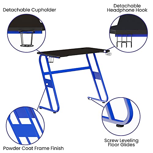 Flash Furniture Fisher Gaming Desk - Blue Ergonomic Computer Desk - 51.5" Gamers Table with Cup Holder and Headphone Hook