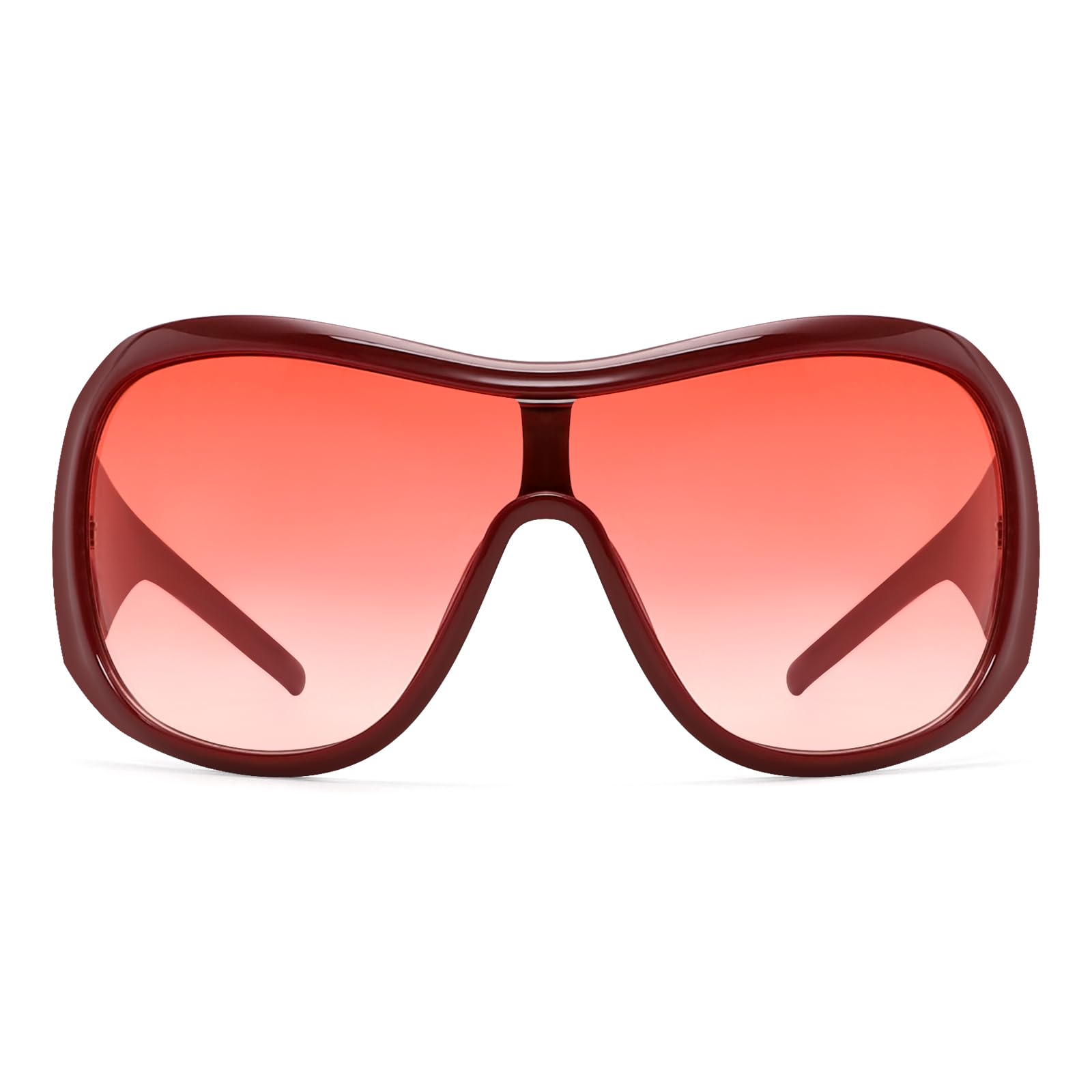 BOTEN Red Oversized Sunglasses For Women Men, Big Tinted Funky Wrap Around Sunglasses Rave Cool Shield Shades Glasses
