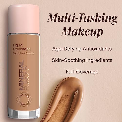 Mineral Fusion Full Coverage Foundation, Liquid Foundation - Cool 2- Light Complexion w/Cool Undertones, Lightweight Matte Finish, Up to 12 Hr Hydration, Hypoallergenic & Vegan, 1 fl. Oz