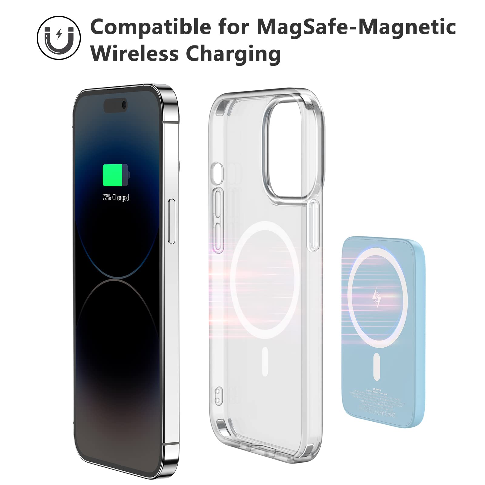 BENKS Magnetic Wireless Power Bank Compatible with Magsafe, 5000 mAh Wireless Portable Charger for iPhone 14, iPhone 13, iPhone 12 Series, Ultra-Thin Mag-Safe Battery Pack with USB-C Cable, Black