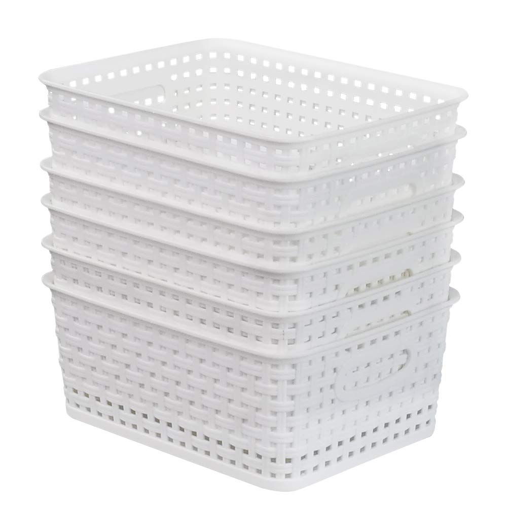 Bblina Small Weave Storage Basket, Plastic Basket Bins for Storage Set of 6