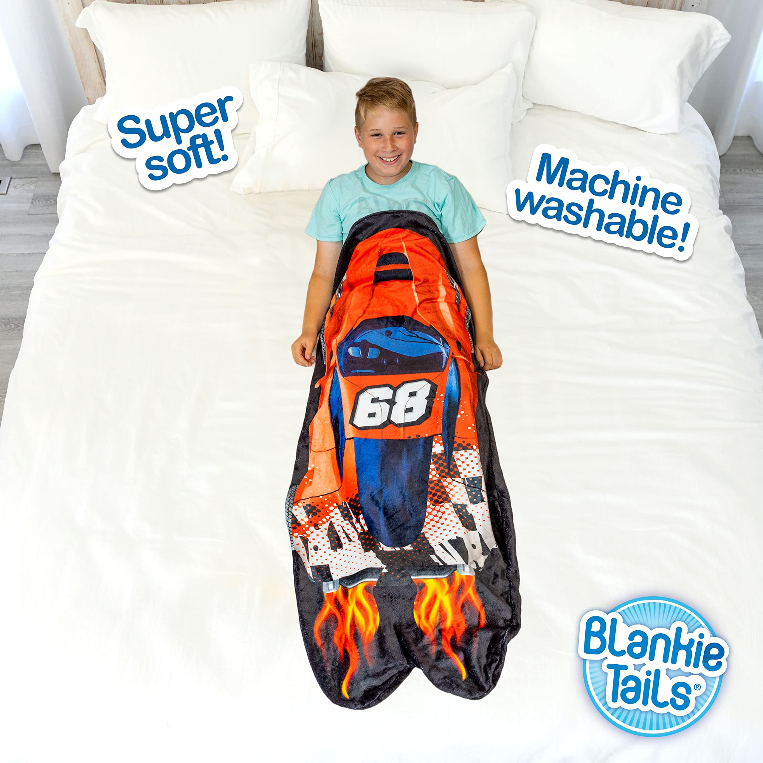 Blankie Tails - Photo Realistic Race Car Blanket - Machine Washable Wearable Car Sleeping Bag Blanket Bedding - Great for Gifts, Sleepovers Girls and Boys Pajamas or Daily Use of Kids and Toddlers