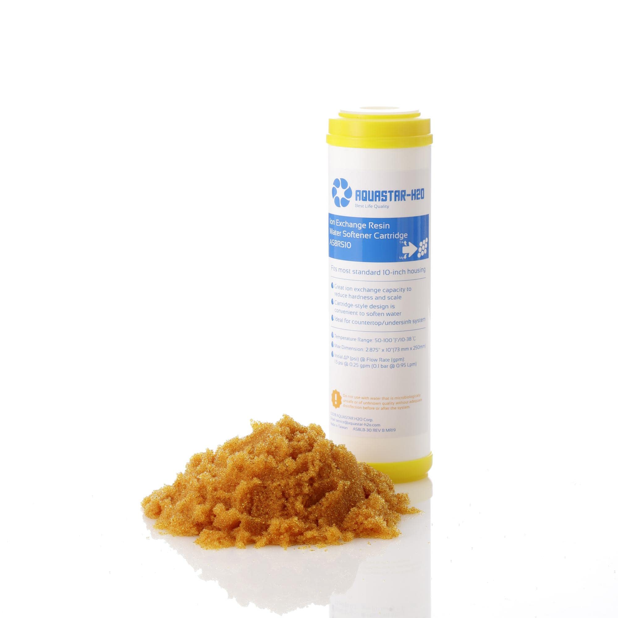 AQUASTAR-H2O 10"x2.5" Water Softener Filter Cartridge | Ion Exchange Resin | Countertop Water Filter Systems 2-Pack