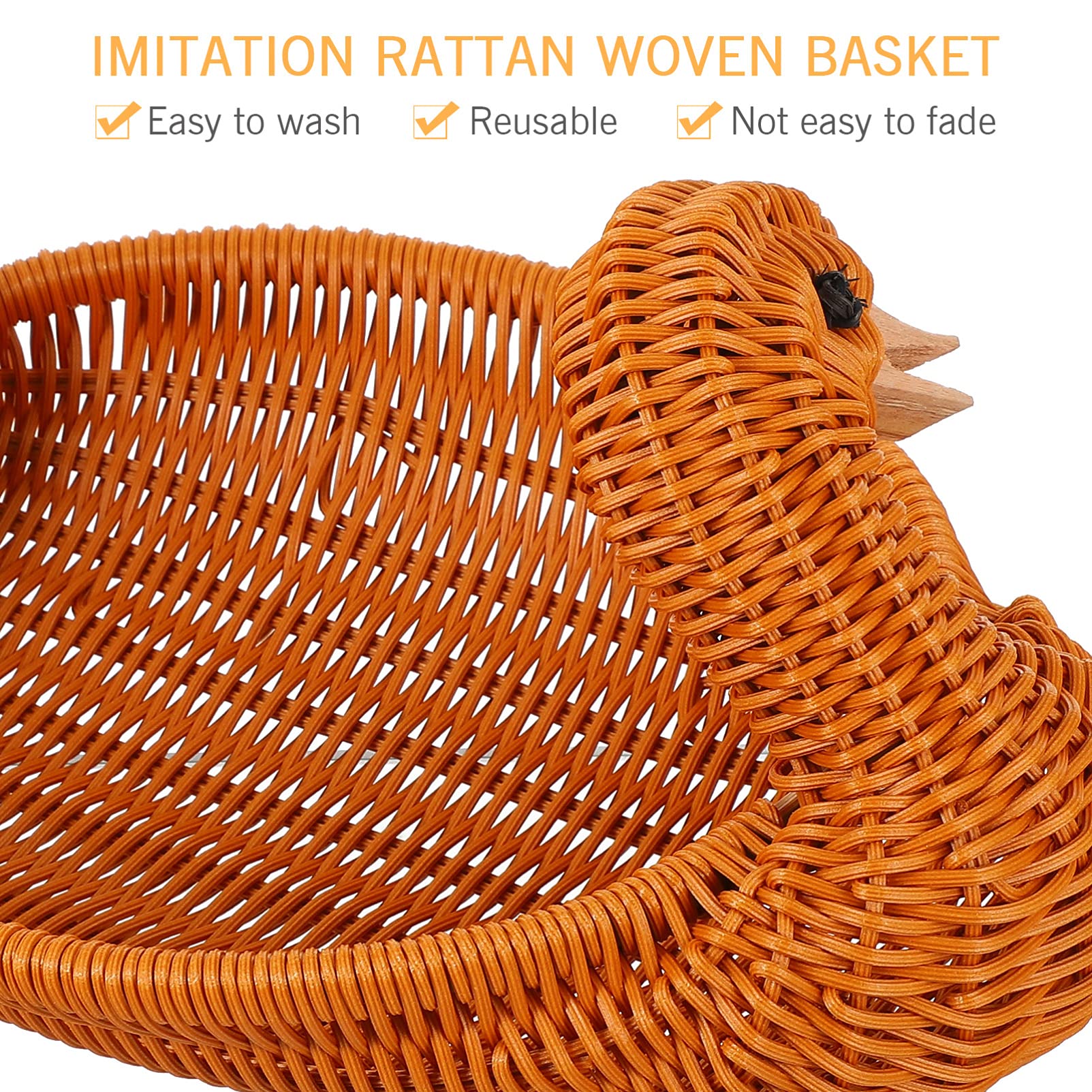 Baluue Rattan Woven Basket Fruit Bread Serving Baskets Duck Shaped Weaving Countertop Vegetable Holder Fruit Bowl Home Decor for Bread Snacks