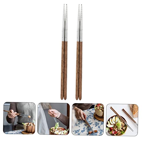 BESTonZON 2 Pairs Stainless Steel Splicing Chopsticks Metal Chopsticks Camping Dinnerware Japanese Food Chop Sticks Stainless Steel Chopsticks Table Silverware Household Flatware Home Supply