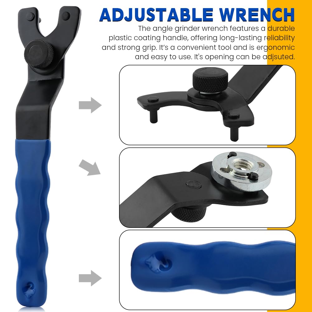 UXELY Angle Grinder Wrench with 4 pcs Angle Grinder Nut, Grinder Adjustable Spanner Wrench Flange Nut Kit for 5/8-11 Angle Grinder Power Tools Parts(COLOR:Blue+Black)