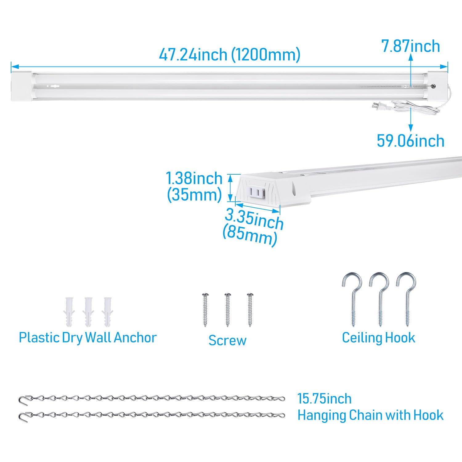 LEONLITE 10-Pack LED Shop Light 4FT, Deep Reflector, 40W 5000K Daylight Linkable LED Shop Light, Plug in Shop Light with Pull Chain (ON/Off), 4 Foot LED Shop Lights for Workshop, Garage, Shop