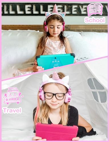 charlxee ππππ πππ° Unicorns Kids Wireless Headphones with LED Lights,Headsets with Mic for School,30H Playtime,95dB Volume Limited,HD Stereo On/Over Ear Headsets,Unicorns Gifts(Hot-Pink)