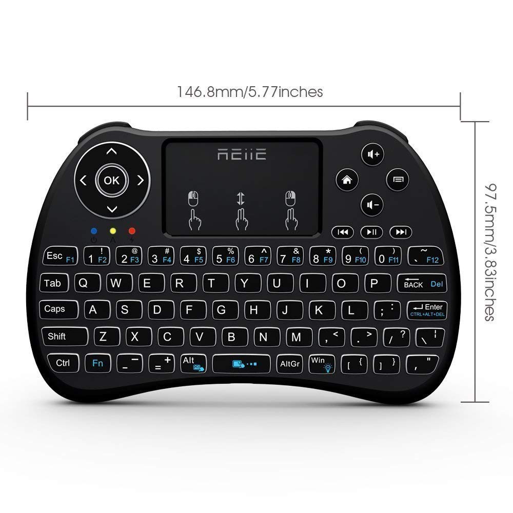 reiie (Backlit Version) H9+ Mini Keyboard,2.4GHz Wireless Mini Handheld Smart TV Remote Keyboard with Touchpad for PC,Raspberry Pi 2, Pad, Smart TV, Android TV Box, Windows 7 8 10