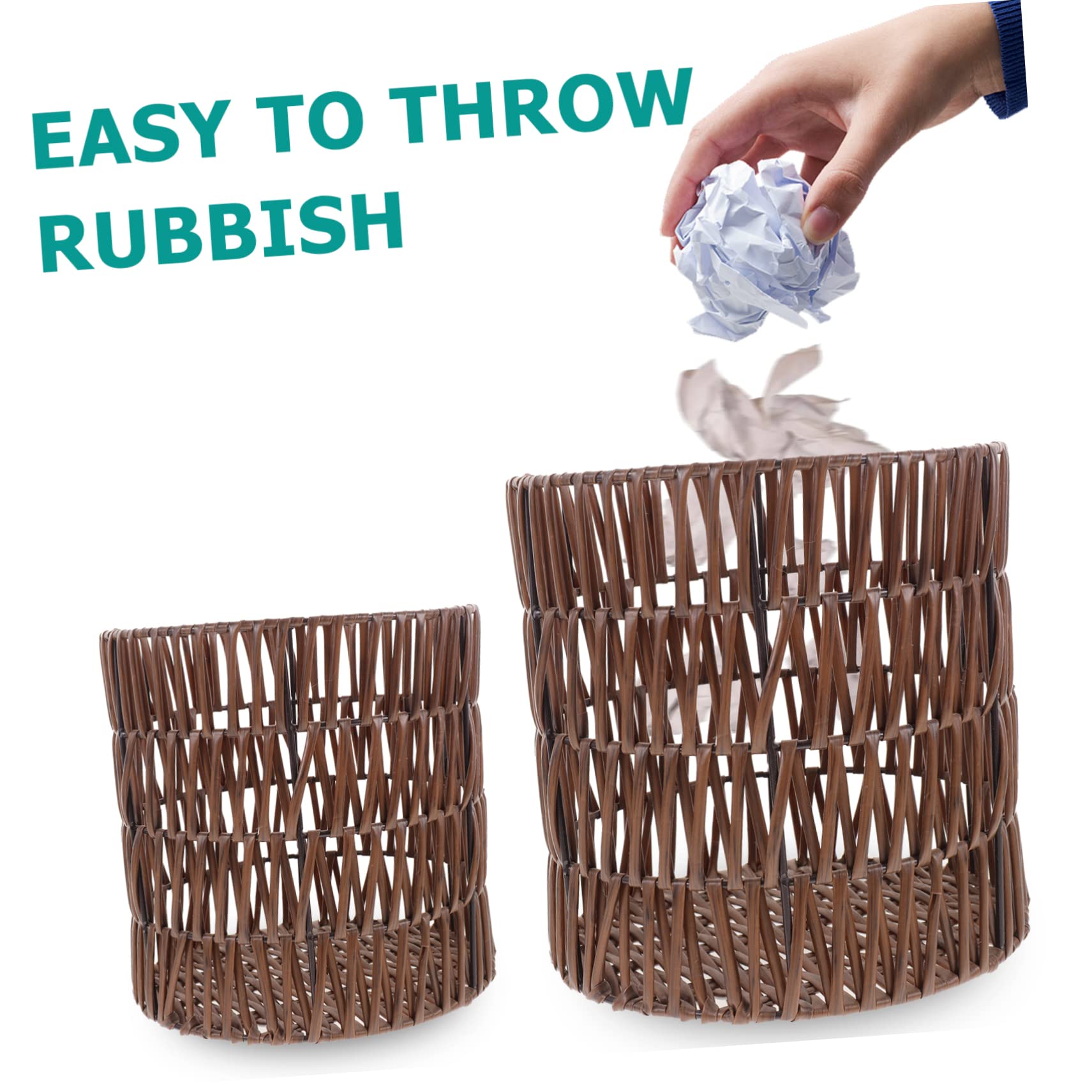 Amosfun 2pcs Hollow Storage Basket Rolling Laundry Hamper Wastebaskets Waste Basket Laundry Basket Wicker Laundry Hamper Basket Nursery Storage Bins Easter Towel Basket Baby Iron Handmade